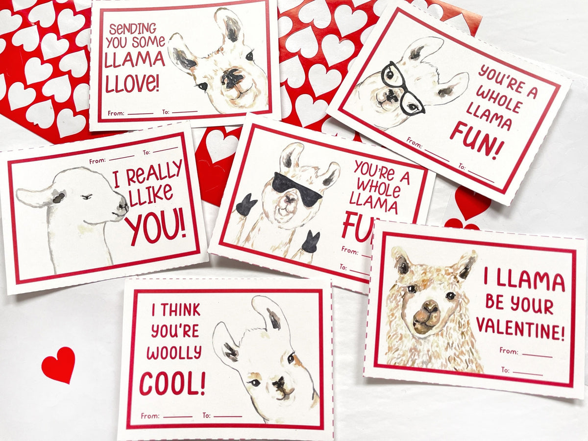 Free Llama Valentine's Cards – Goodfairyart - Whimsical watercolor ...