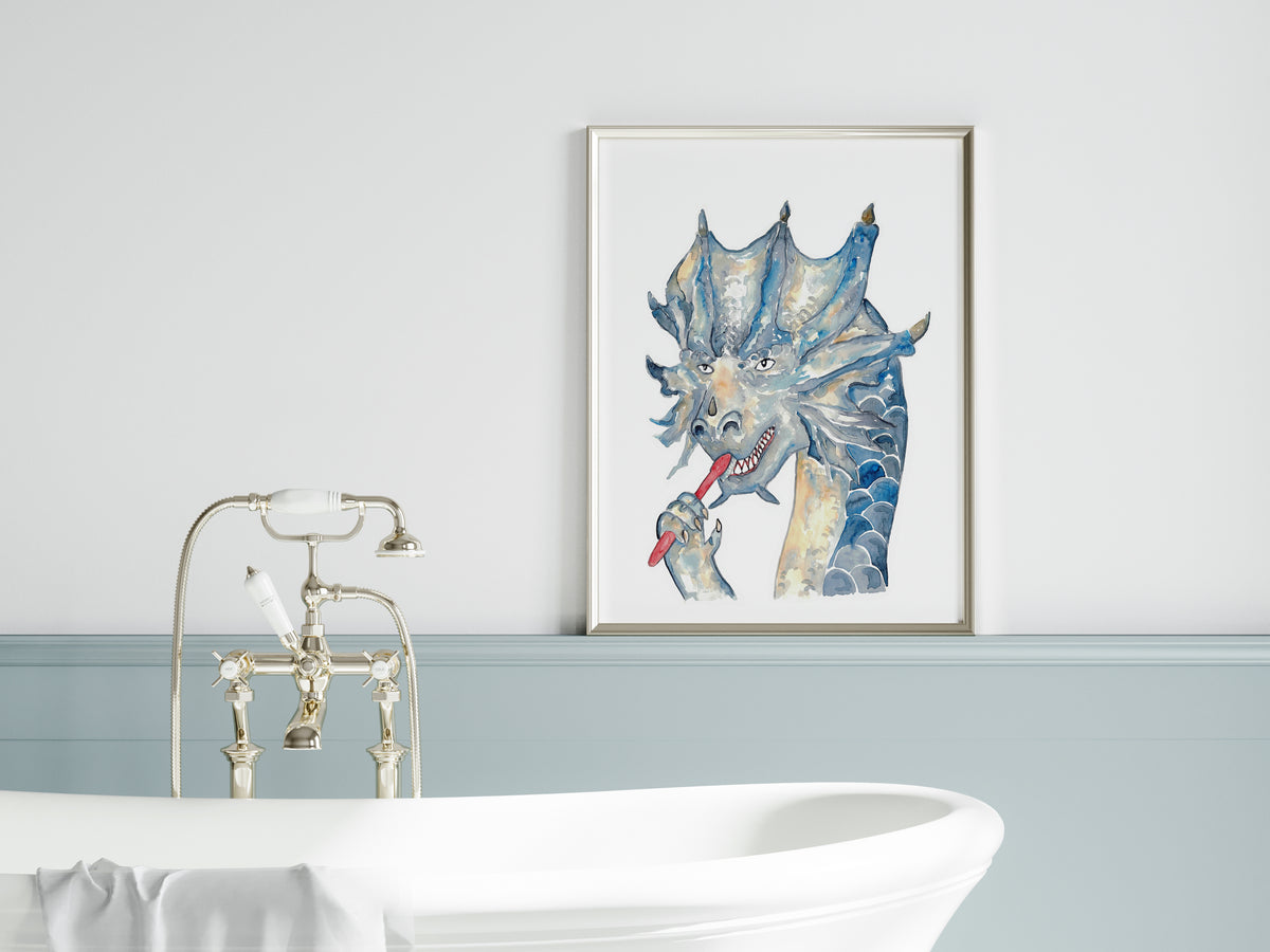 Dragon brushing teeth painting watercolour – Goodfairyart - Whimsical ...