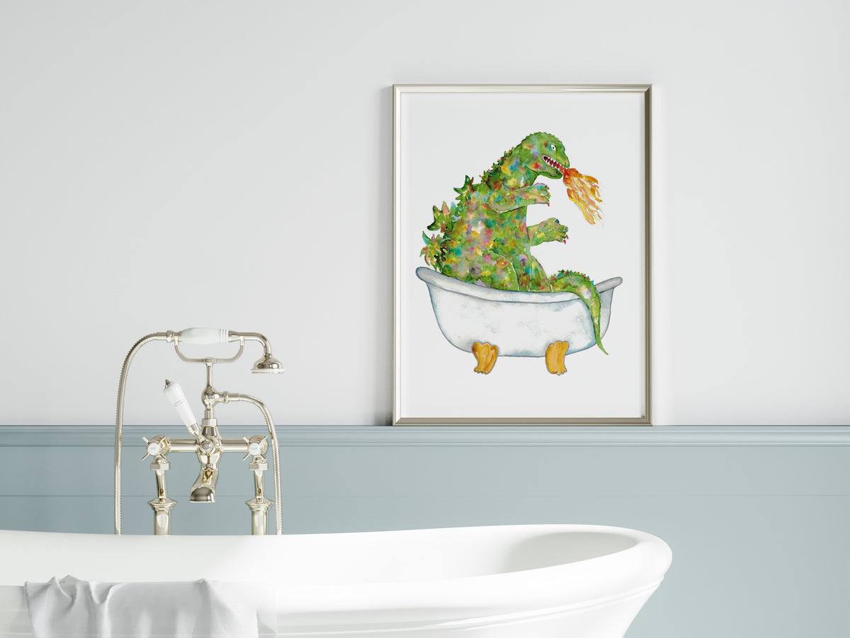 Godzilla taking bath painting watercolour – Goodfairyart - Whimsical ...