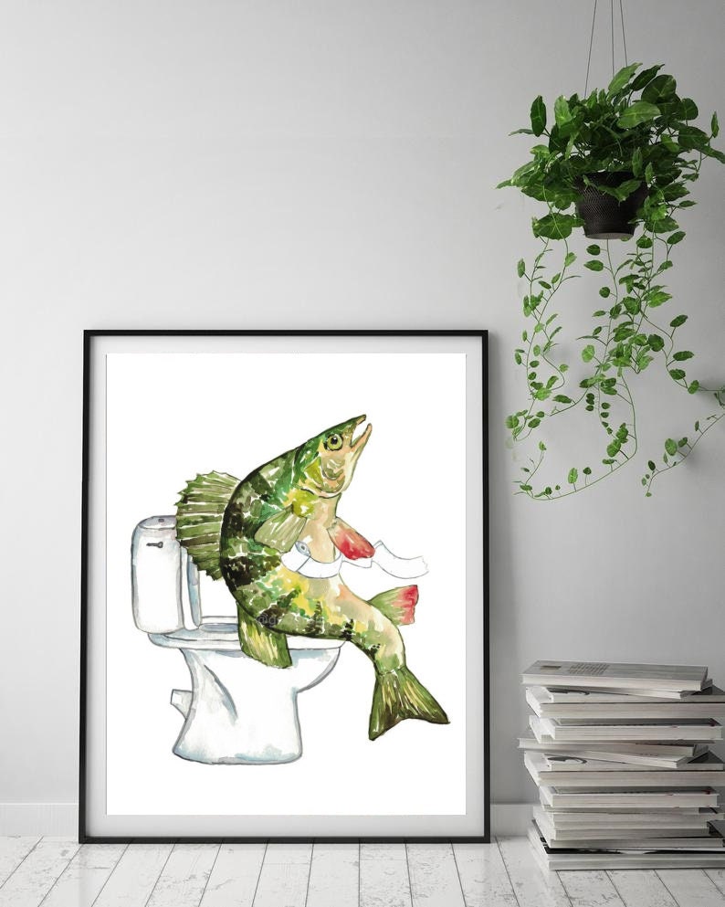 Fish in the bathroom painting watercolour – Goodfairyart - Whimsical ...