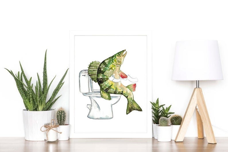 Fish in the bathroom painting watercolour – Goodfairyart - Whimsical ...